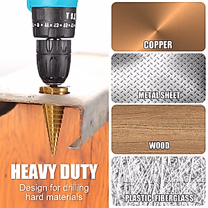 Step Drill Bit Set Metric 3PCS with Bag, Automatic Center Punch (4-12mm/4-20mm/4-32mm), 1/4" Hex Shank Quick Change Titanium Coated High Speed Steel Drill Bits for Copper/Aluminum/Wood/Plastic