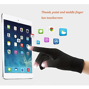 Winter Hat Scarf Gloves Slouchy Beanie Snow Knit Skull Cap Touch Screen Mittens Circle Scarves for Women Black