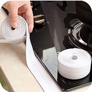 Caulk Tape, White Bathroom Corner Caulking Tape, Waterproof Self-Adhesive Sealing Tape Used for Kitchen Sink,Toilet, Bathroom Bathtub, Tub Floor Wall Edge Protector Strip 1.5" x 10.5Ft PVC