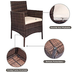 Tuoze Tozey 3 Pieces Patio Furniture PE Rattan Outdoor Conversation Set with Table Backyard Porch Garden Poolside Balcony (Brown)