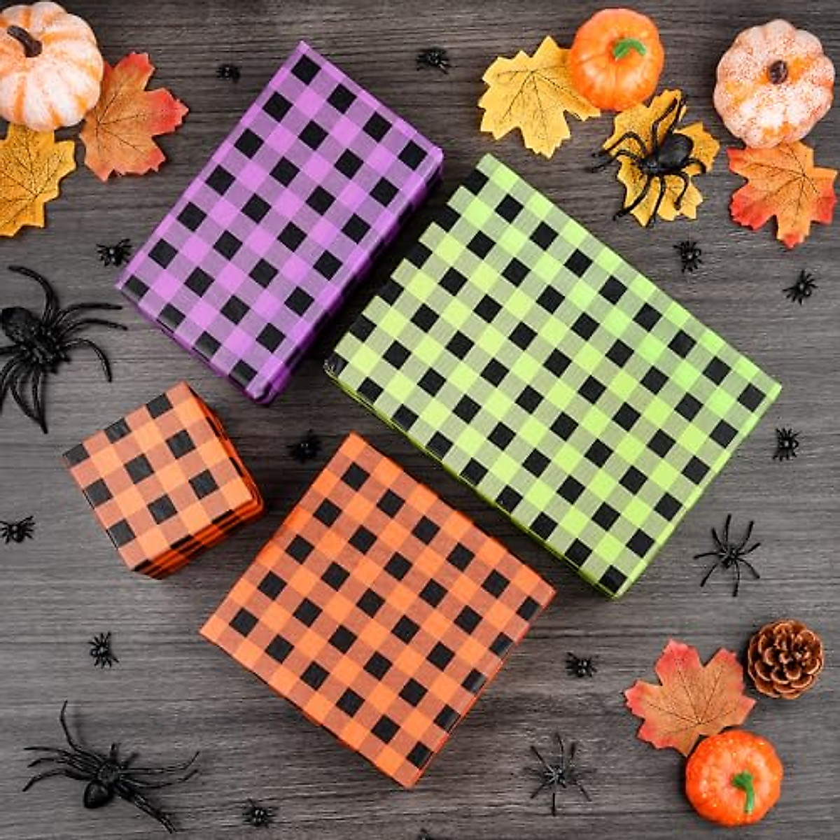 NEBURORA 60 Sheets Halloween Tissue Paper 14 x 20inch Orange Green Purple Buffalo Plaid Wrapping Paper for DIY Craft Gift Bags Halloween Party Supplies