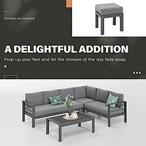 Solaste Aluminum Patio Furniture Set, Metal Patio Sectional Sofa with Imitation Wood Tabletop Coffee Table, Modern Outdoor Furniture Couch with Water-Resistant Cushion for Balcony Backyard, Grey