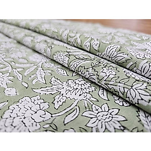 Green Hand Block Printed Indian Natural Cotton Jaipuri Print Sanganeri Kurti Print Fabric by The Yard (3 Yard)