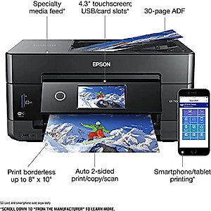 Epson Expression Premium XP-7100 Wireless All-in-One Color Inkjet Printer for Home Office - Print Scan Copy - 5760 x 1440 dpi, 15 ppm Black, 8.5 x 14, SD Card Slot, 100 Sheets, Auto 2-Sided Printing