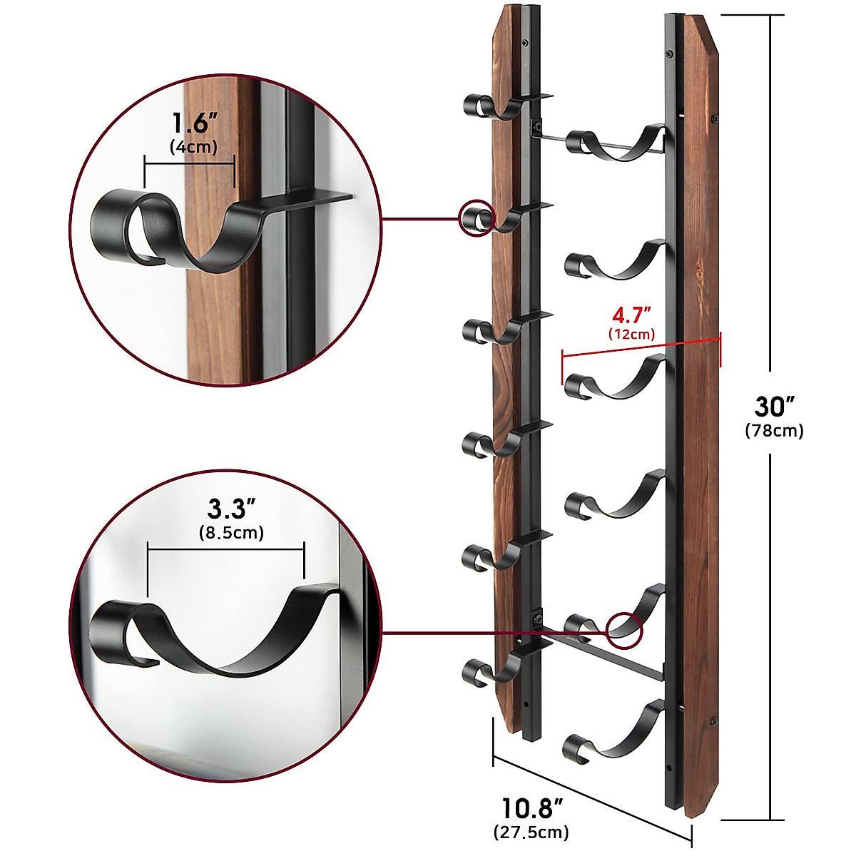 J JACKCUBE DESIGN Wine Rack Wall Mounted Organizer for 6 Bottles Holder, Stylish Kitchen Wine Storage Display Holder Shelf in Rustic Wood and Metal -MK819A