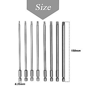 Mesee 8Pcs Long Torx Screwdriver Bit Set, 1/4 Inch Hex Shank T8-T40 Security S2 Magnetic Star Torx Head Screw Screwdriver Drill Bits Accessory Tool | 150mm Length
