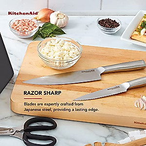 KitchenAid Gourmet Forged Stainless Steel Knife Block Set with Built-in Knife Sharpener, High-Carbon Japanese Stainless Steel Kitchen Knives, Sharp Kitchen Knife Set with Block, 14 Piece, Black