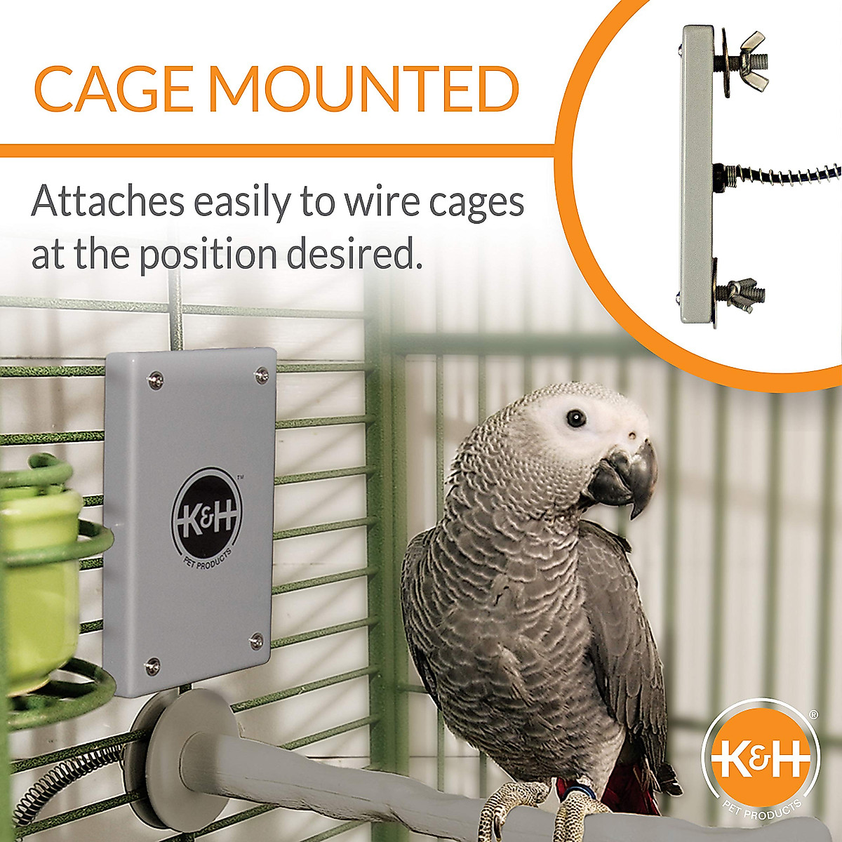 K&H Pet Products Snuggle-Up Bird Cage Heater, Bird Cage Accessory, Exotic Bird Warming Panel for Medium/Large Exotic Birds Like Parrot, Cockatoo, Macaw, African Gray - Large 7 X 4in Gray 12V