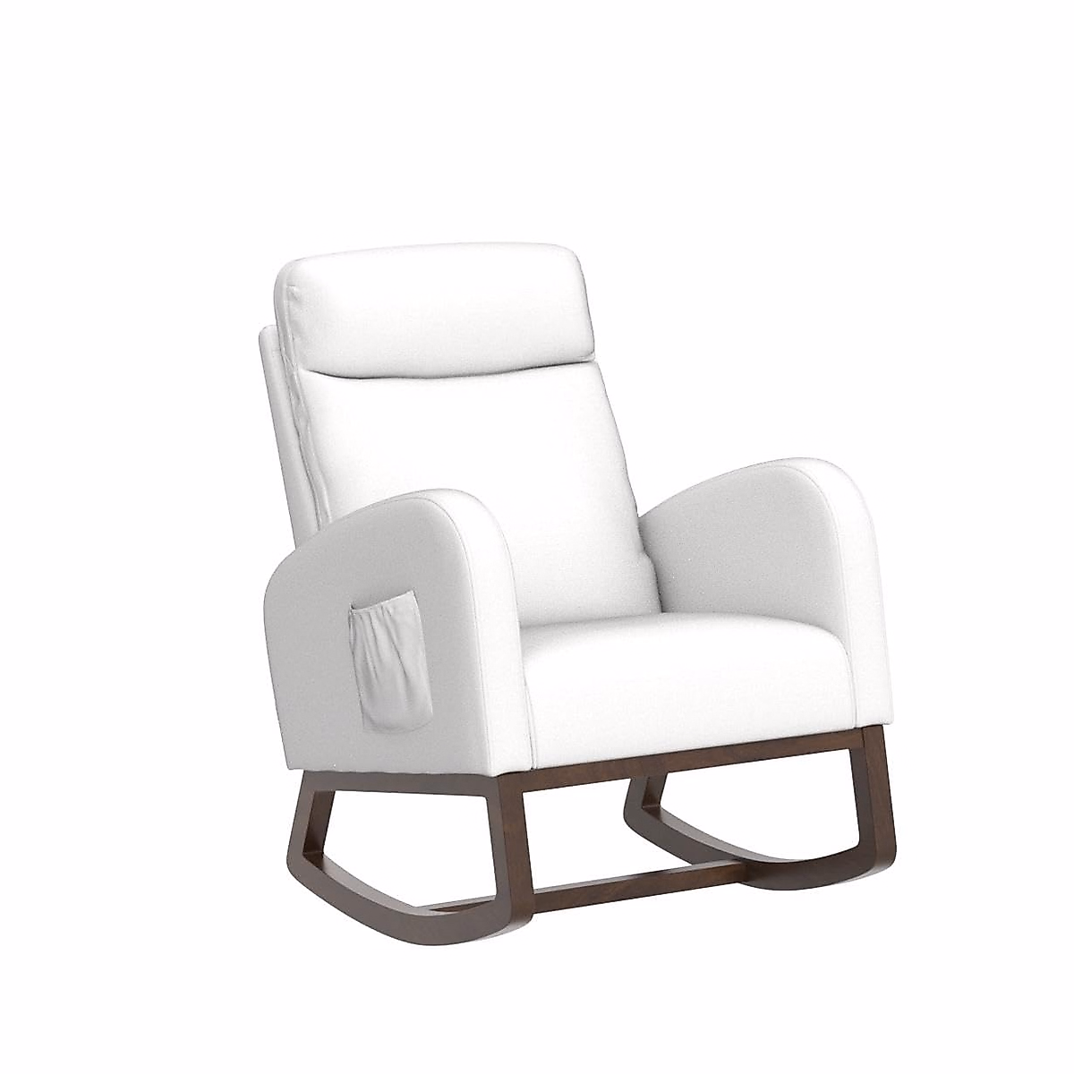 KINFFICT Comfy Rocking Chair, Upholstered Accent Glider Rocker for Baby Nursery or Relaxation, Living Room Armchair with High Back and Headrest, Modern Rocking Glider with Side Pocket, Beige