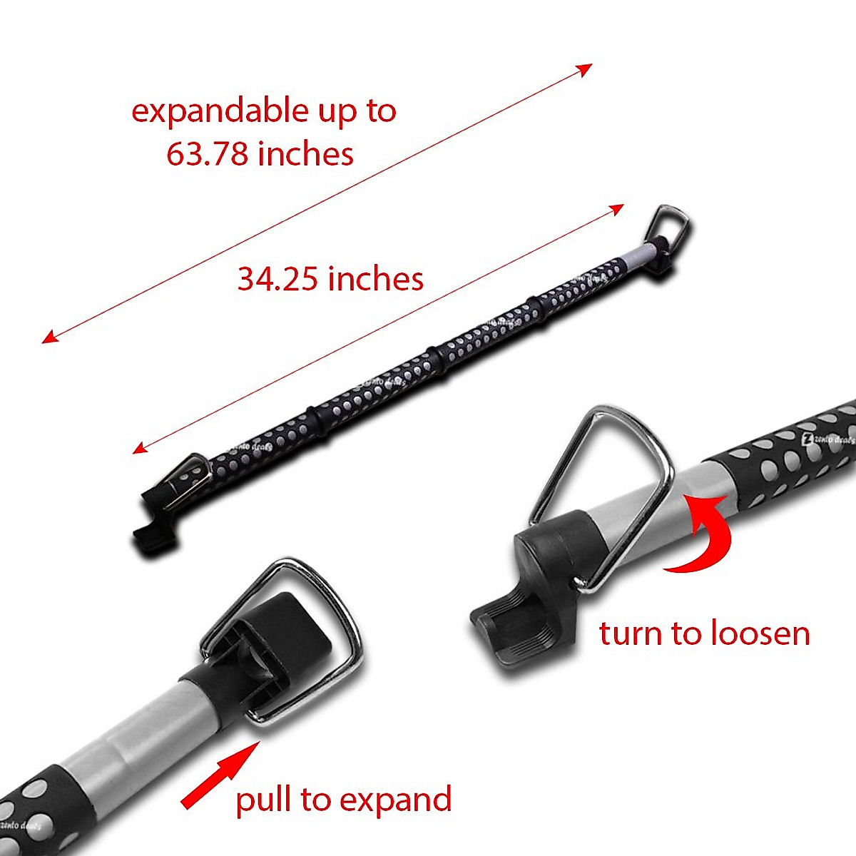 Zento Deals Heavy Duty Expandable Clothes Bar Car Hanger Rod- Convenient Classic Black Combines With Strong Metal and Rubber Grips and Rings