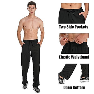 Susclude Sweatpants for Men Loose Fit Open Bottom Mesh Running Pants Lightweight Athletic Workout Gym Pants with Pocket Black S
