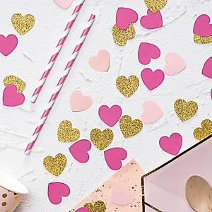 Hot Pink Gold and Pink Heart Confetti Table Decoration for Love Valentine's Day Baby Shower Birthday Wedding Bridal Hen Party,1.2 inch in Diameter,200 Counts