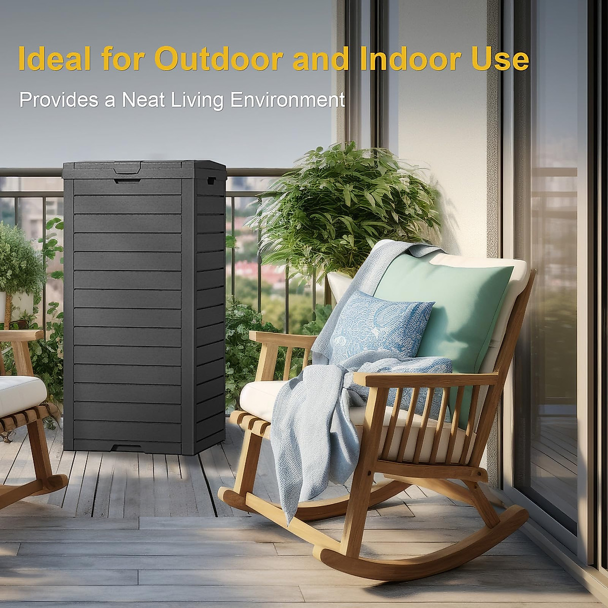 KFY 31-Gallon Outdoor Trash Can with lid, Waterproof, UV-Resistant Resin Garbage Can, Lockable Lid and Drip Tray, Animal-Proof, for Patio, Kitchen, Backyard and Deck