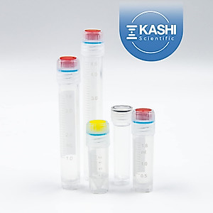 Kashi Scientific Screw Cap 1mL Cryovials with External Thread Cap - Self Standing Cryogenic Vial, Washer Silicone O-Ring, Cryogenic Tubes with Leak Resistance, Pack of 100 Cryo Tubes