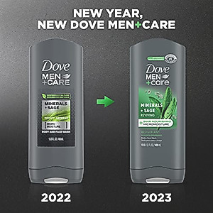 DOVE MEN + CARE Reviving Minerals & Sage Body and Face Wash with 24-Hour Nourishing Micromoisture Technology Body Wash for Men, 13.5 oz