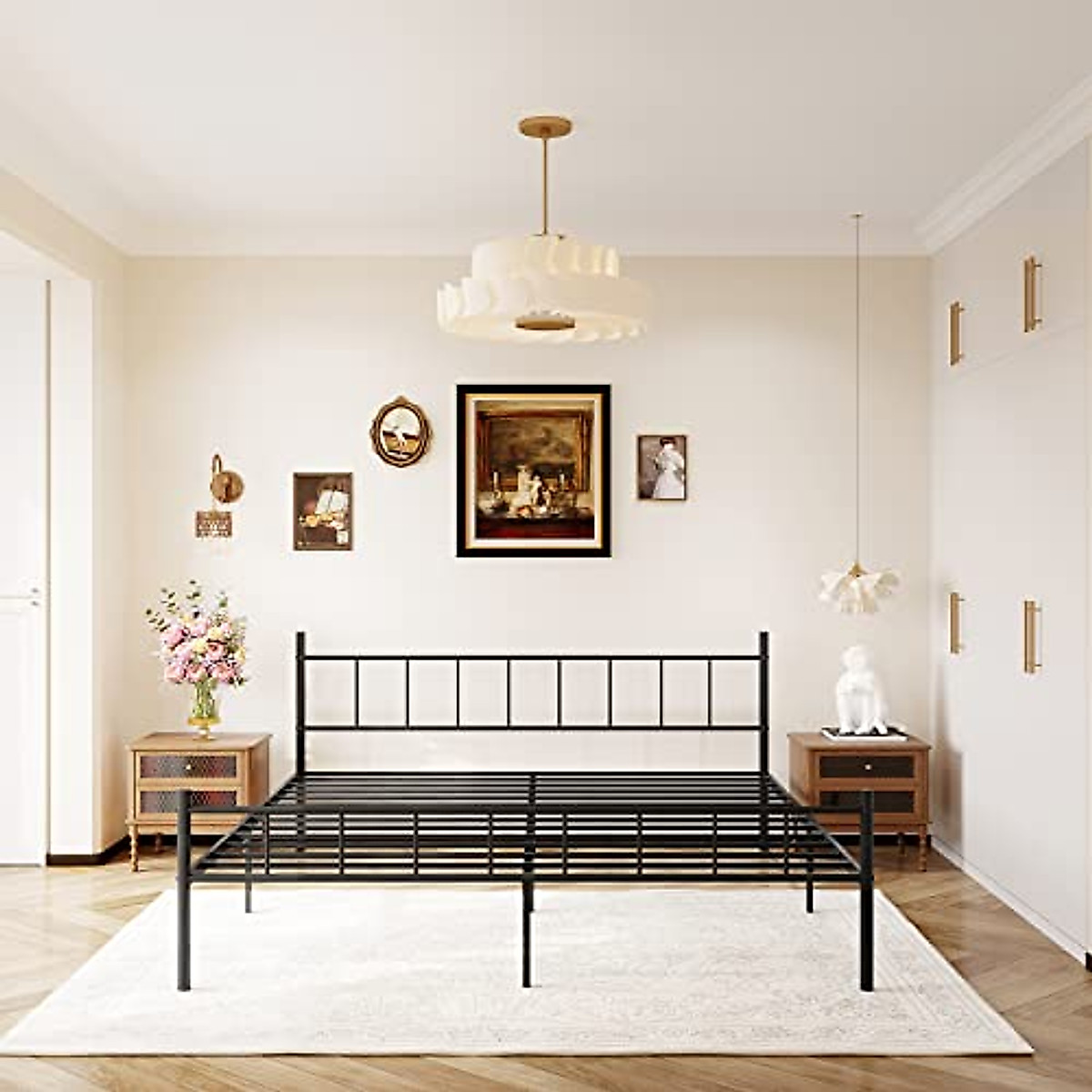 DIIYIV Full Size Metal Platform Bed Frame with Heavy Duty Steel Slat Support,14 Inch Easy Assembly Mattress Foundation with Headboard,No Box Spring Needed,Black