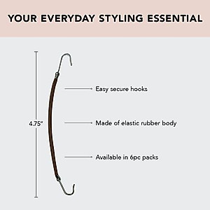 Kitsch Hair Bungee - Bungee Hair Ties with Hooks | Hair Tie Clip & Hair Bungee Cords with Hooks for Updos | Hair Hook & Ponytail Hook for Long Hair | Ponytail Bungee Bands, 6pcs (Brown)
