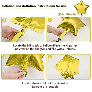 Moukiween Star Balloons,50 Pieces 10 inch Gold Star-Shape Foil Balloons Mylar Balloons for Party Decorations