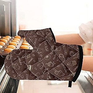 JoyLamoria Coffee Bread Oven Mitts Pot Cover Pad Printed Cook Oven Gloves Decorative Pot Pad Oven Mitt Organizer for BBQ Baking
