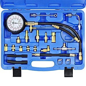 JIFETOR Fuel Injection Pump Pressure Test Gauge Set, Automotive Gas Gasoline Fuel Oil Injector Tester Tool Kit 0-140PSI, with Schrader Adapters Universal Compatible with Ford Auto Car Truck Motorcycle