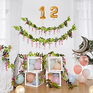 Dolicer 4Pcs 6.6Feet Artificial Flowers Silk Wisteria Garland Artificial Wisteria Vine Rattan Silk Hanging Flower for Home Garden Outdoor Ceremony Wedding Arch Floral Decor, Purplish Red