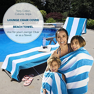 Superior Cabana Cotton Lounge Chair Cover, Outdoor Towel/Chaise Furniture Covers, Terry Cloth, Beach, Spa, Swim Accessories, Pool Chair Cover, Soft, Quick Drying, 32" x 102", Turquoise