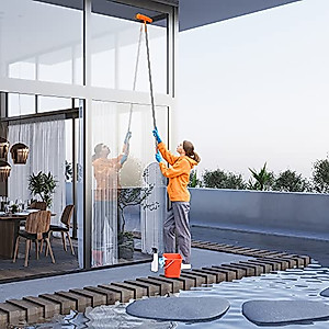 Mytium Window Cleaning Squeegee Kit,2 in 1 Window Squeegee with 5ft/60inch Extension Pole Long Handle & Groove Cleaning Tool for Window,Car,Shower Glass Door,Mirror,Indoor & Outdoor