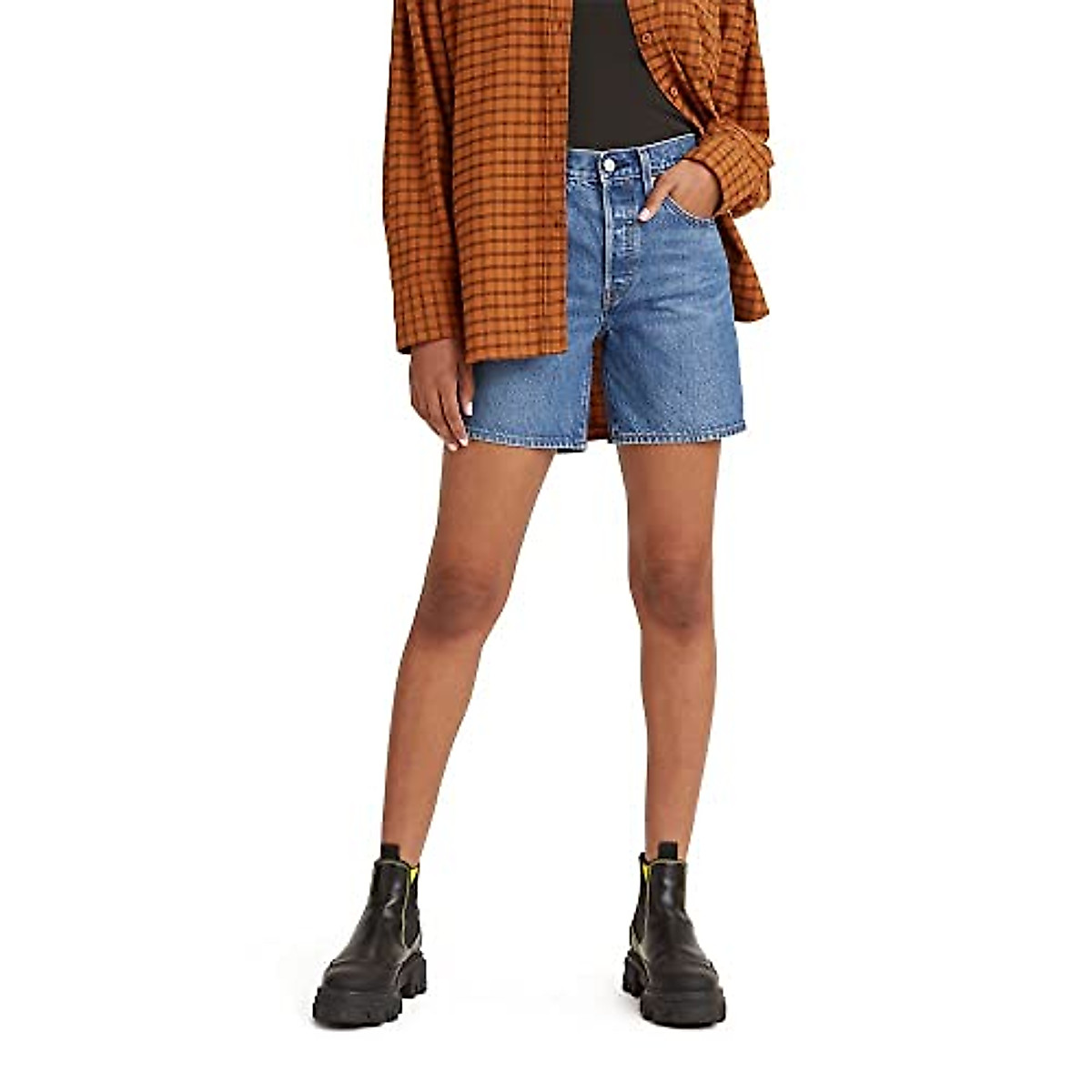 Levi's Women's 501 Mid Thigh Short, Oxnard Choice-Medium Indigo, 27