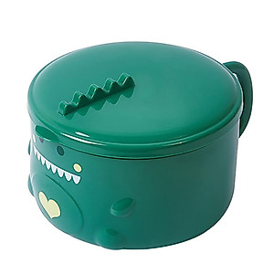 Hemoton Stainless Steel Noodle Bowl with Lid Dinosaur Pattern Soup Bowl Food Storage Container with Handle and Lid Bento Lunch Box Snack Bowl Rice Noodles Salad Green