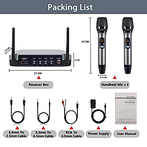 KOMISON UHF Handheld Wireless Karaoke Microphone System with Echo Cordless Mic Box with Receiver Metal for Singing Speech Meeting Church Wedding Home KTV Set, 280FT