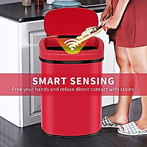 BLKMTY 13-Gallon Stainless Steel Trash Can with Lid, Red, 50L
