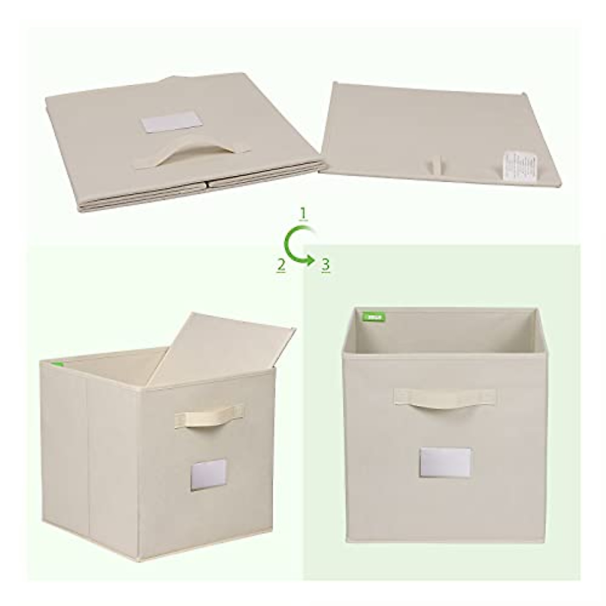 KEEGH Fabric Storage Cubes 13 x 13 Foldable Cube Storage Bins for Shelves Collapsible Cubby Storage Boxes with Labels, Set of 6（Beige）