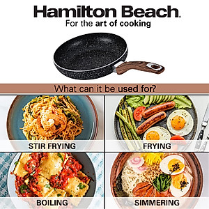 Hamilton Beach Fry Pan 10-Inch, Nonstick with Marble Coating, Wood like Soft Touch Handle, Non-Stick Granite Fry Pan Egg Pan Omelet Pans, Stone Cookware Chef's Pan, PFOA Free Induction Bottom