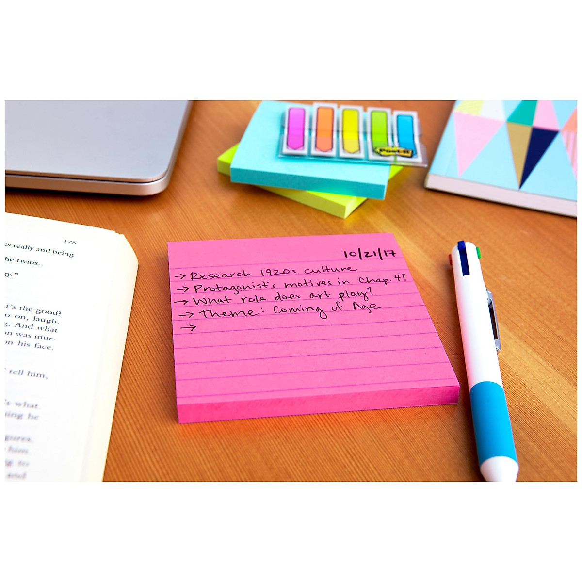 Post-it Super Sticky Notes, 4 in x 4 in, 6 Pads, 2x the Sticking Power, Energy Boost Collection, Bright Colors, Recyclable (675-6SSUC)