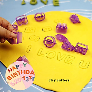 Cookie Cutters- 40pcs Small Alphabet Letter Number Cookie Cutter Set 1'' Plastic Cute Cookie Cutters Mold Tools for DIY Cakes Muffins Fondant Sugar Biscuit Baking Clay Craft (Purple)