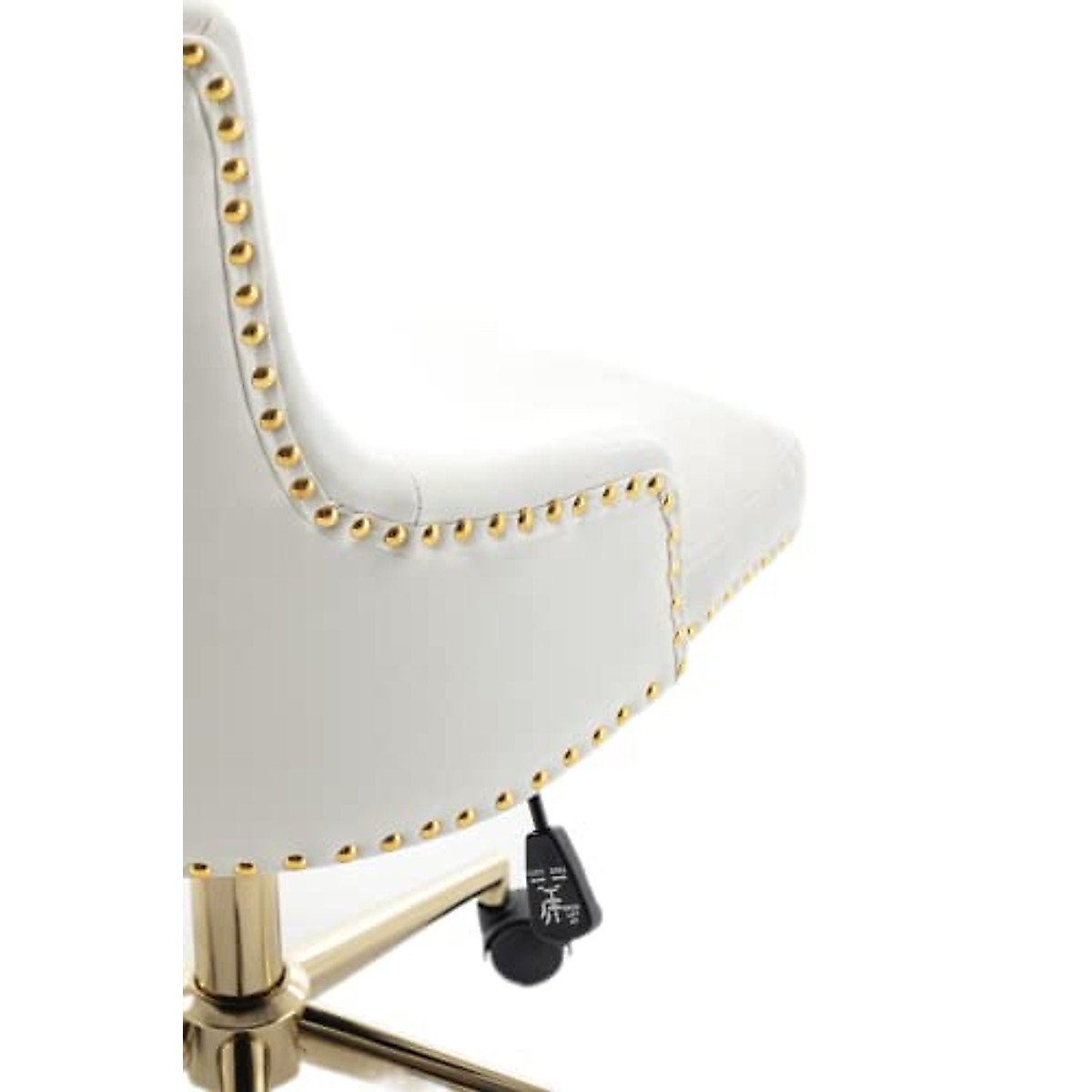 BTEXPERT White PU Leather Golden Base Home Adjustable Tufted Leisure Gold Nail Head Trim Upholstery Bedroom Study Desk Task Accent Arm Tilt Office Chair