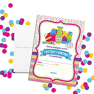 Pottery Painting Party Fill In Birthday Party Invitations, 20 5x7 Fill In Cards with Twenty White Envelopes by AmandaCreation