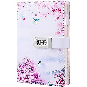 ZXHQ Diary with Lock for Women & Men, Secret Diary for Girls, Journal with Combination Lock Faux Leather Writing Travel Diary Password A5 Pink