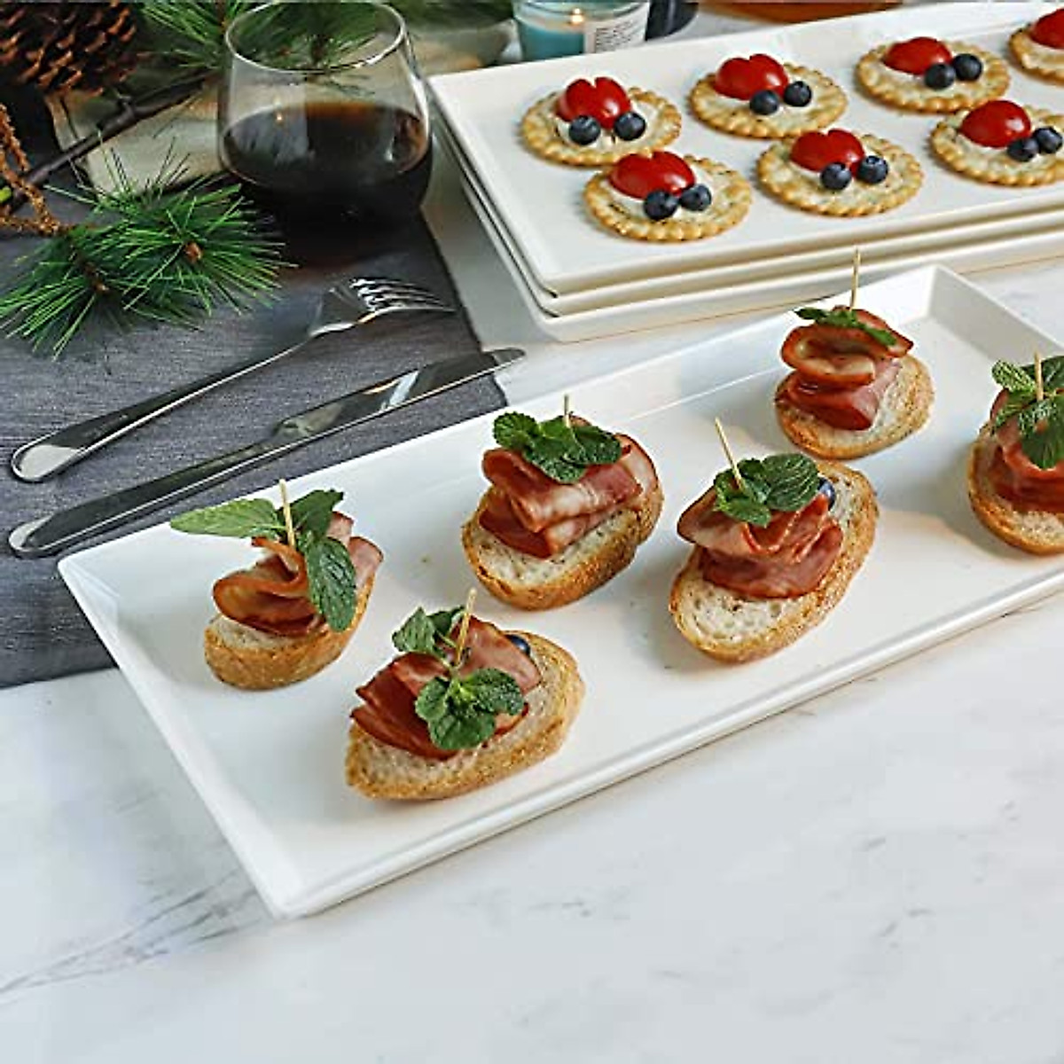 Sweese 702.101 Rectangular Porcelain Platters, Serving Trays for Parties - 13.8 Inch, Set of 4, White