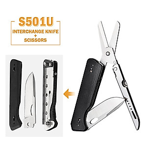 Roxon S501U Folding Pocket Scissors and replaceable Knife blade with belt clip, 2 in 1 Multi-tool for Outdoors, Camping, Hiking, Survival, Rescue, Hunting, Durable & Lightweight EDC
