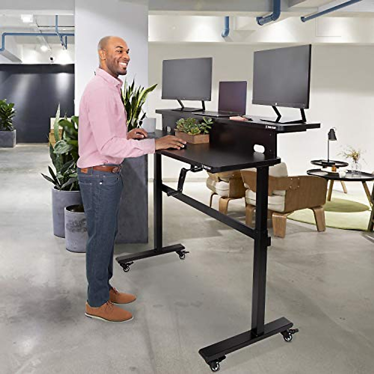 Stand Steady Attachable Desk Wheels | Set of 4 Locking Casters | Easy-Roll and Non-Marring | Full Swivel Wheels Compatible with Tranzendesk Standing Desks (2 Inch/Black)