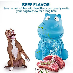 petizer Indestructible Squeaky Dog Toys for Aggressive Chewers, Durable Tough Latex Toys for Heavy Chewers, Natural Rubber Toys for Small/Medium/Large Dogs, Blue Hippo