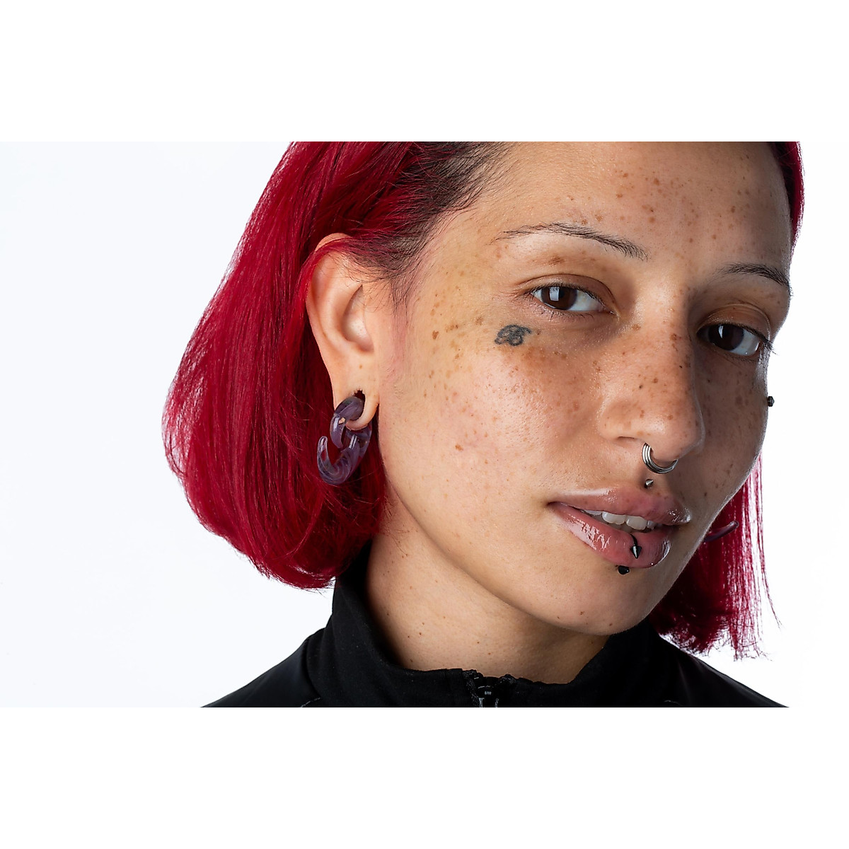 Pierced Owl Swirling Purple Ribbon inside Glass Spiral Taper Earrings, Sold as a Pair (4mm (6GA))