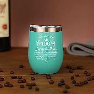 100th Birthday Gifts for Women, Happy 100th Birthday Decorations for Her, Funny 100 Year Old Birthday Gift Ideas for Woman, Mom, Sister, Grandma, Friends - 12oz Stainless Steel Insulated Wine Tumbler
