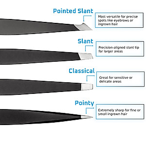 Rikans Precision Tweezers Set – Pack of 4 Black Professional Tweezers – Handy Carry Pouch – Superior Stainless Steel Tweezer Set – Splinters, Eyebrows, Facial or Ingrown Hair – Blackheads Remover