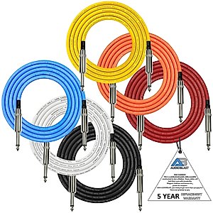 Audioblast - 6 Units (Multi Color) - 8 Foot - HQ-1 - Ultra Flexible - Dual Shielded (100%) - Guitar Instrument Effects Pedal Patch Cable w/Eminence Straight ¼ inch (6.35mm) TS Plugs & Quad Boots