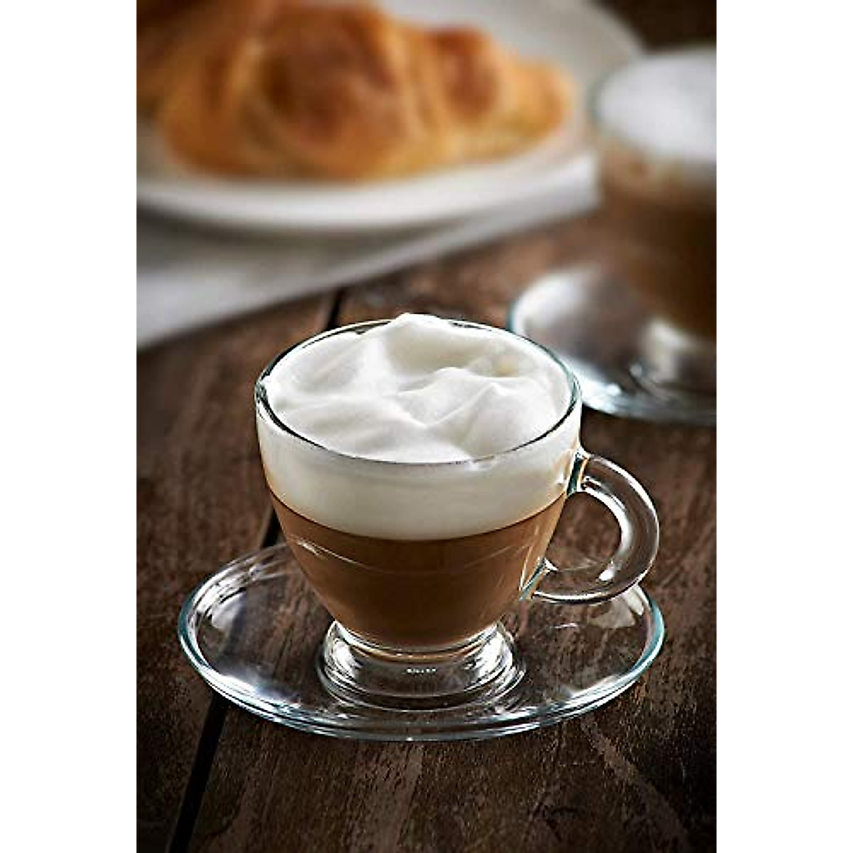 Espresso Cups, 3.2-Ounce. Small Demitasse Clear Glass Espresso Drinkware, Set Of 2 Cups, Saucers and Stainless Steel mini Spoons, Hostess, Coffee Lover/Enthusiast,