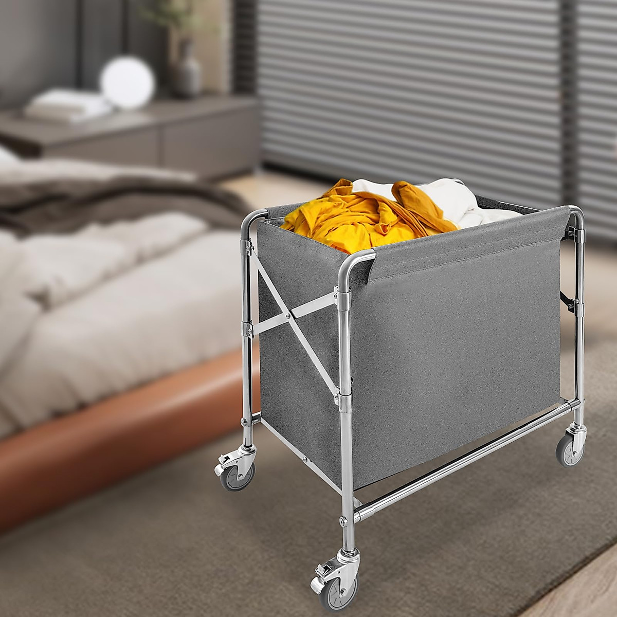Laundry Basket With Wheels, 1 Section Rolling Laundry Hamper, Laundry Cart With Wheels Laundry Sorter Laundry Bags 34.25 x 20.47 x 30.7 Inches, Grey