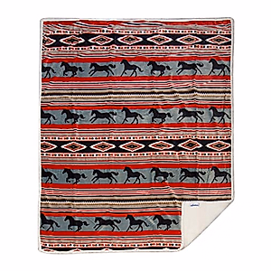 Carstens Wrangler Black Stallion Southwestern Plush Sherpa Throw Blanket 54'' x 68'', Red