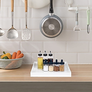 ATOZONE 12x20 Inch Modern White Acrylic Ottoman Tray with Cutout Handles Serving Tray Organizer Tray Decorative Tray. for Living Room, Bedroom,Bathroom and Kitchen Countertop